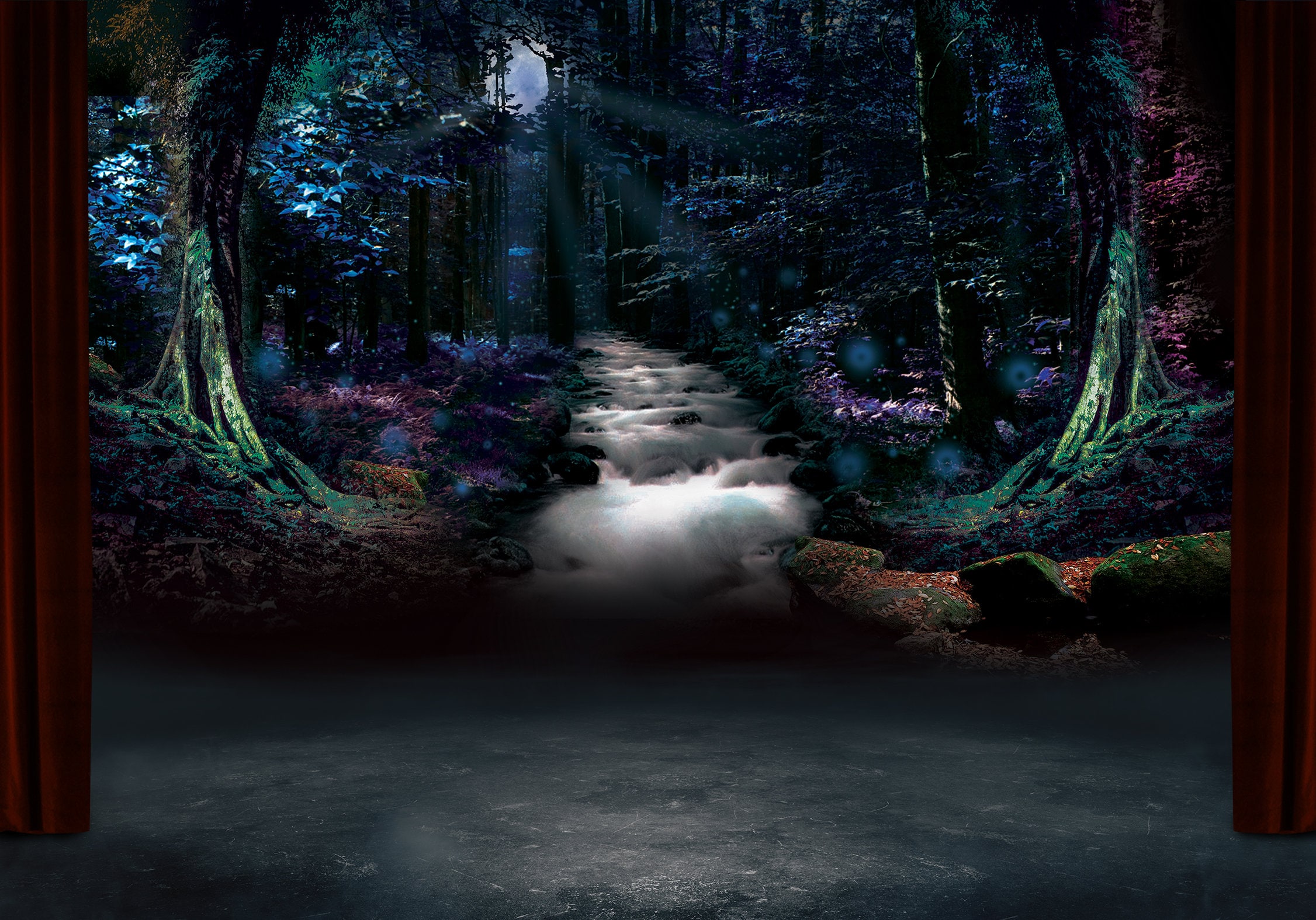 Forest With River at Night Stage Backdrop in Digital Format for ...