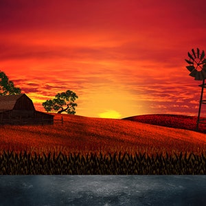 Landscape With Fields at Dusk/dawn Stage Backdrop in Digital Format for ...