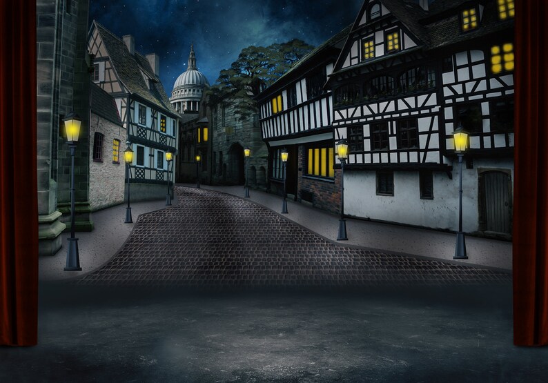 Old Street Scene at Night 2 Stage Backdrop Digital Format for ...
