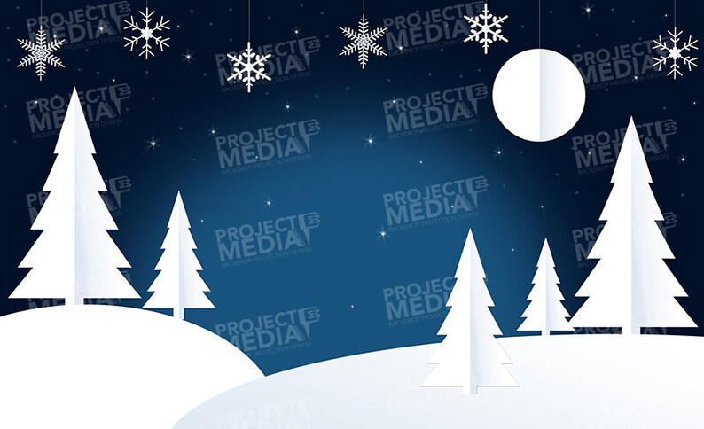 Christmas, Winter & Snow With Trees Backdrop in Digital Format for ...