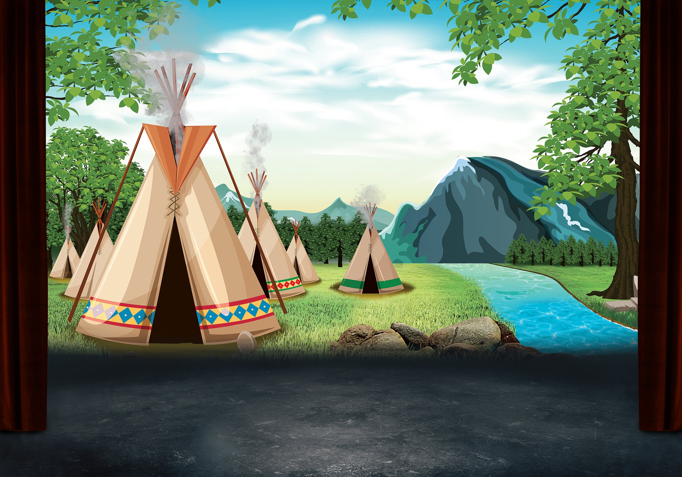 Native American Village Stage Backdrop in Digital Format for Projection ...