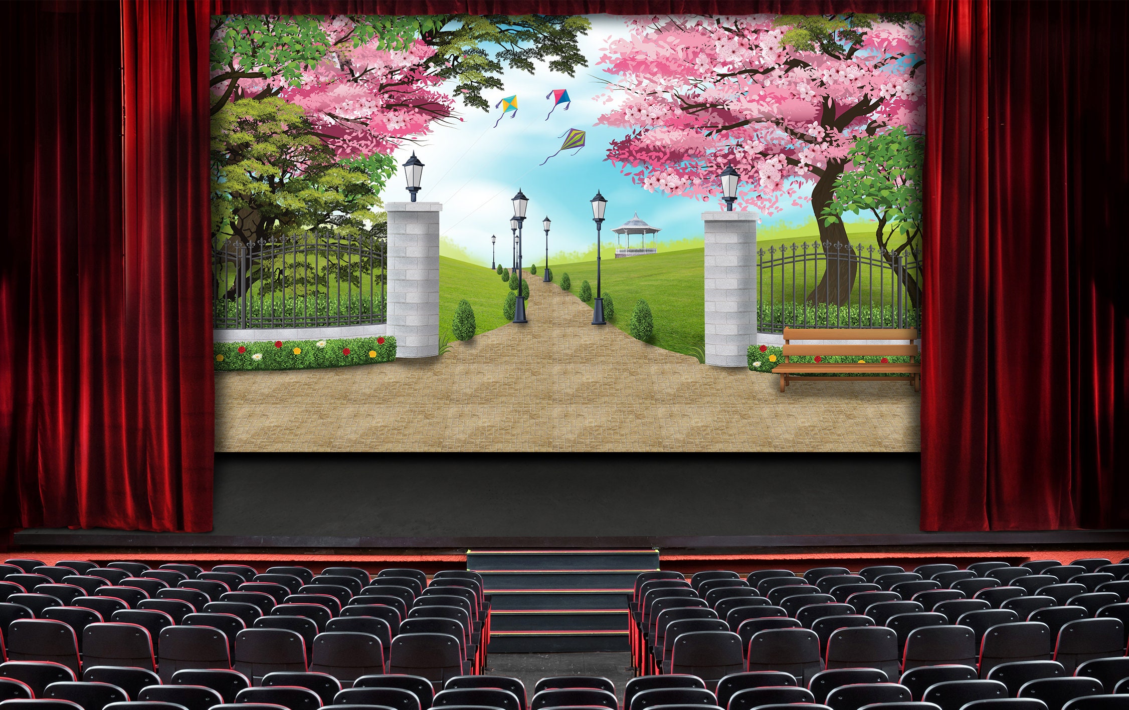 Park Scene With Kites Stage Backdrop in Digital Format for Projection ...