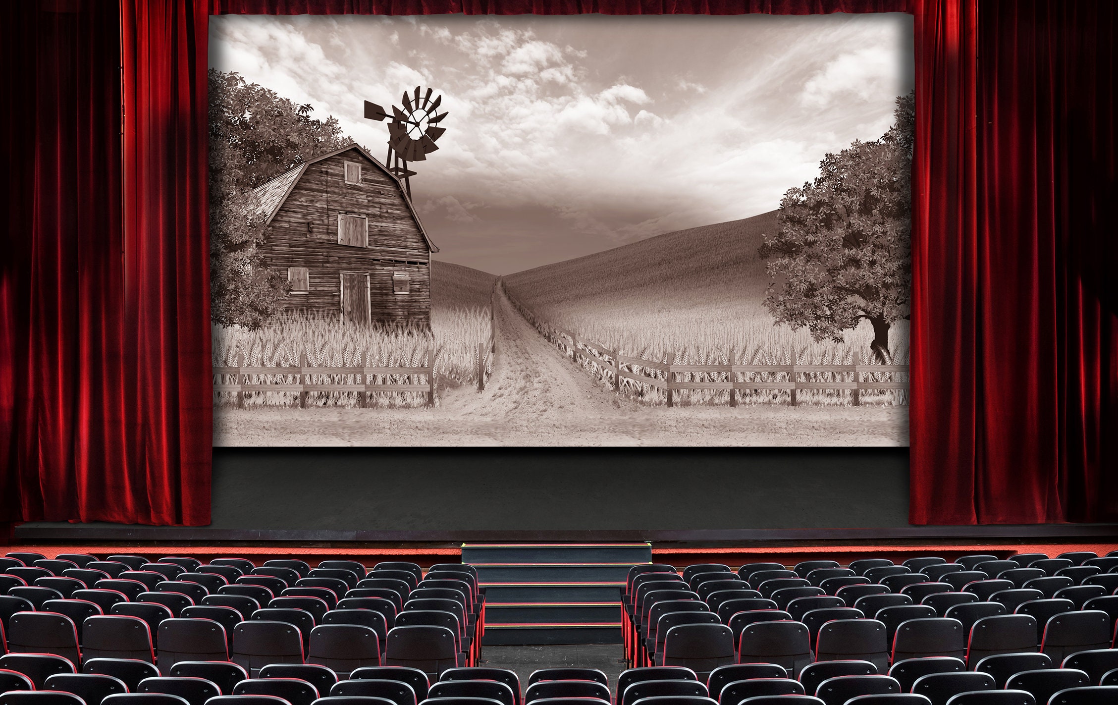 Old Farm Sepia Scene Stage Backdrop in Digital Format for Projection ...