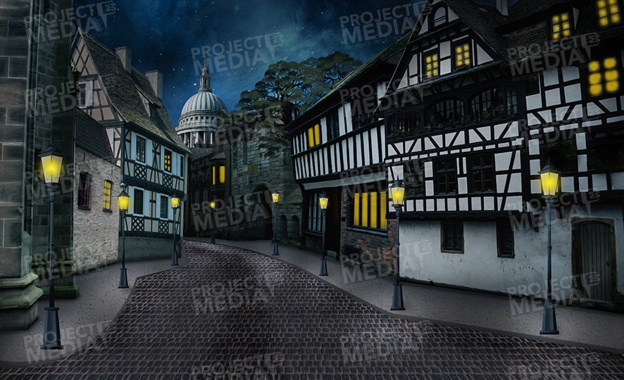 Old Street Scene at Night 2 Stage Backdrop Digital Format for ...