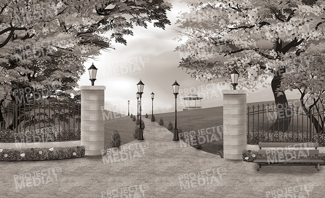 Sepia Park Scene Stage Backdrop in Digital Format for Projection Onto ...