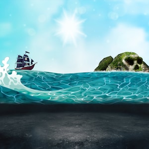 Pirate Ship Destined for a Skull Shaped Island, Stage Backdrop in ...