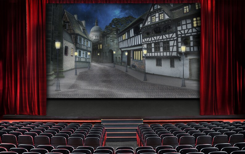 Old Street Scene at Night With Fog Stage Backdrop Digital Format for ...