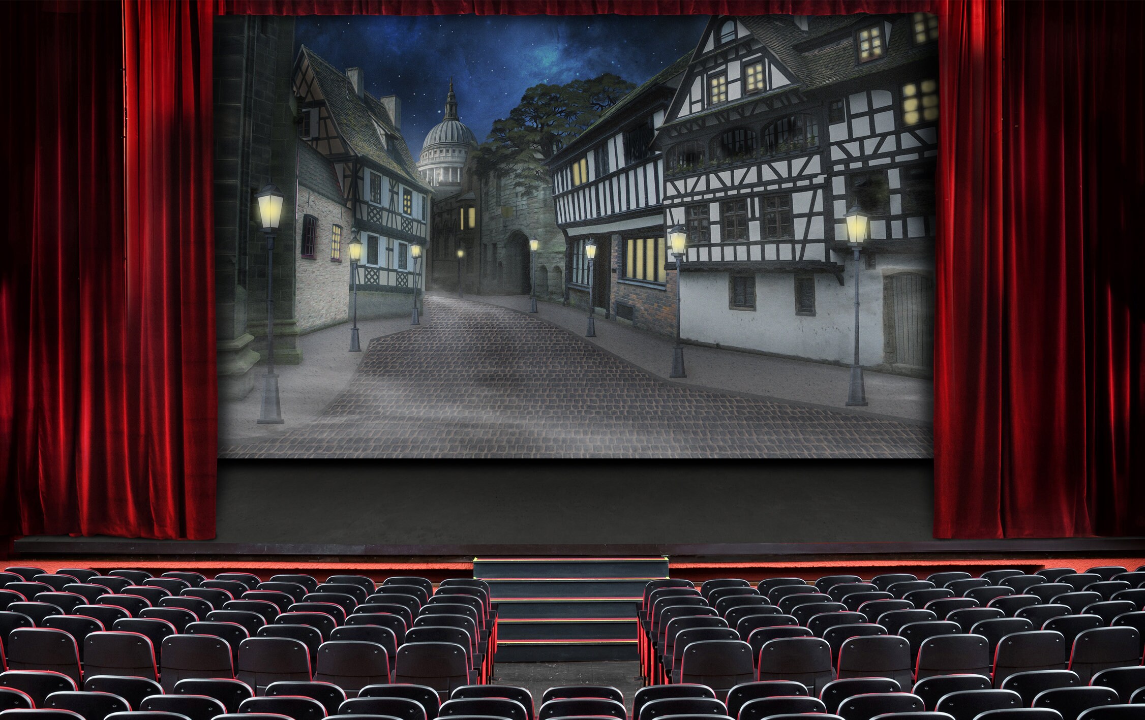 Old Street Scene at Night With Fog Stage Backdrop Digital Format for ...
