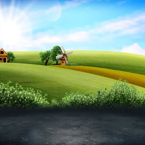 Countryside Landscape Daytime Stage Backdrop in Digital Format for ...