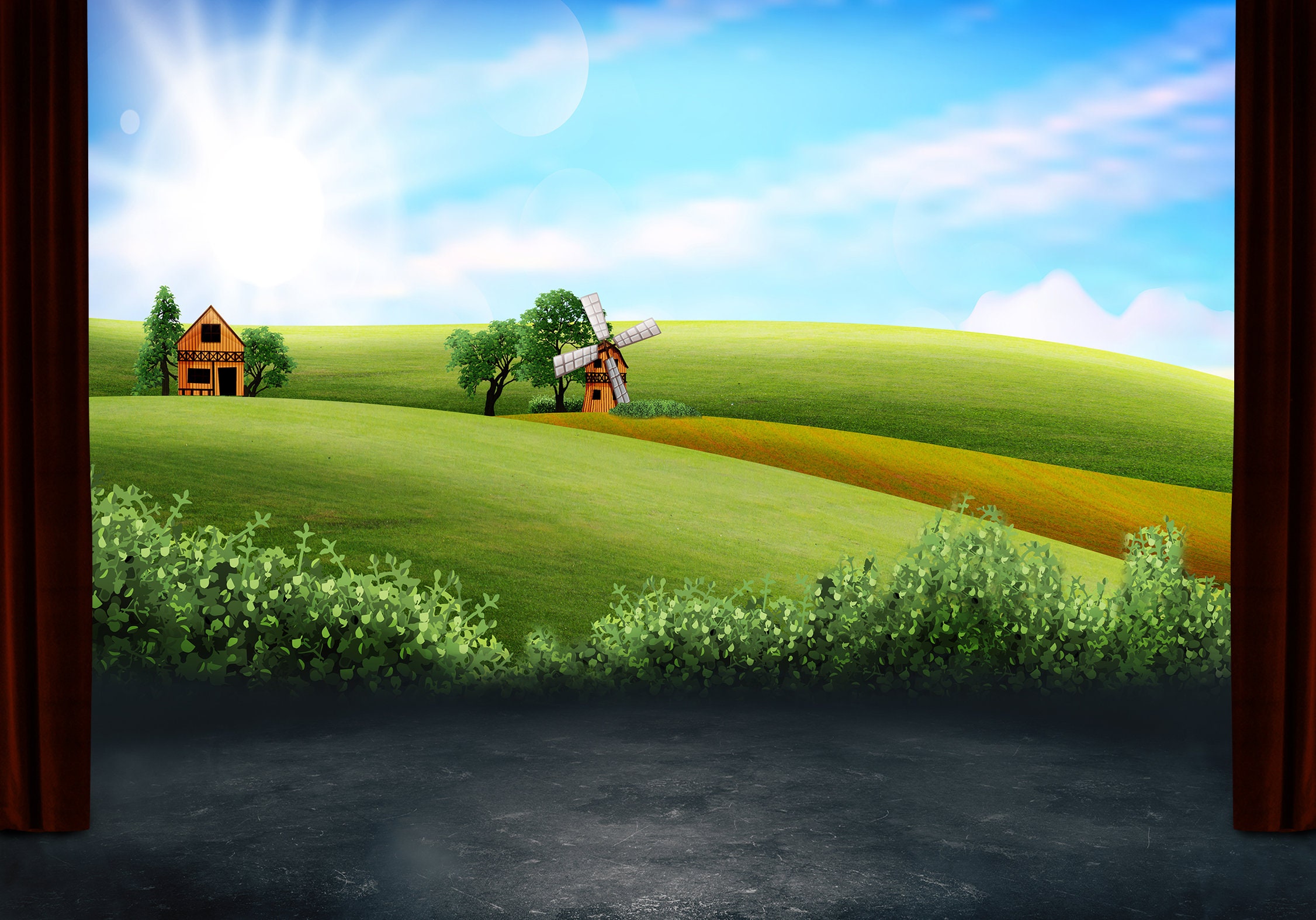 Countryside Landscape Daytime Stage Backdrop in Digital Format for ...