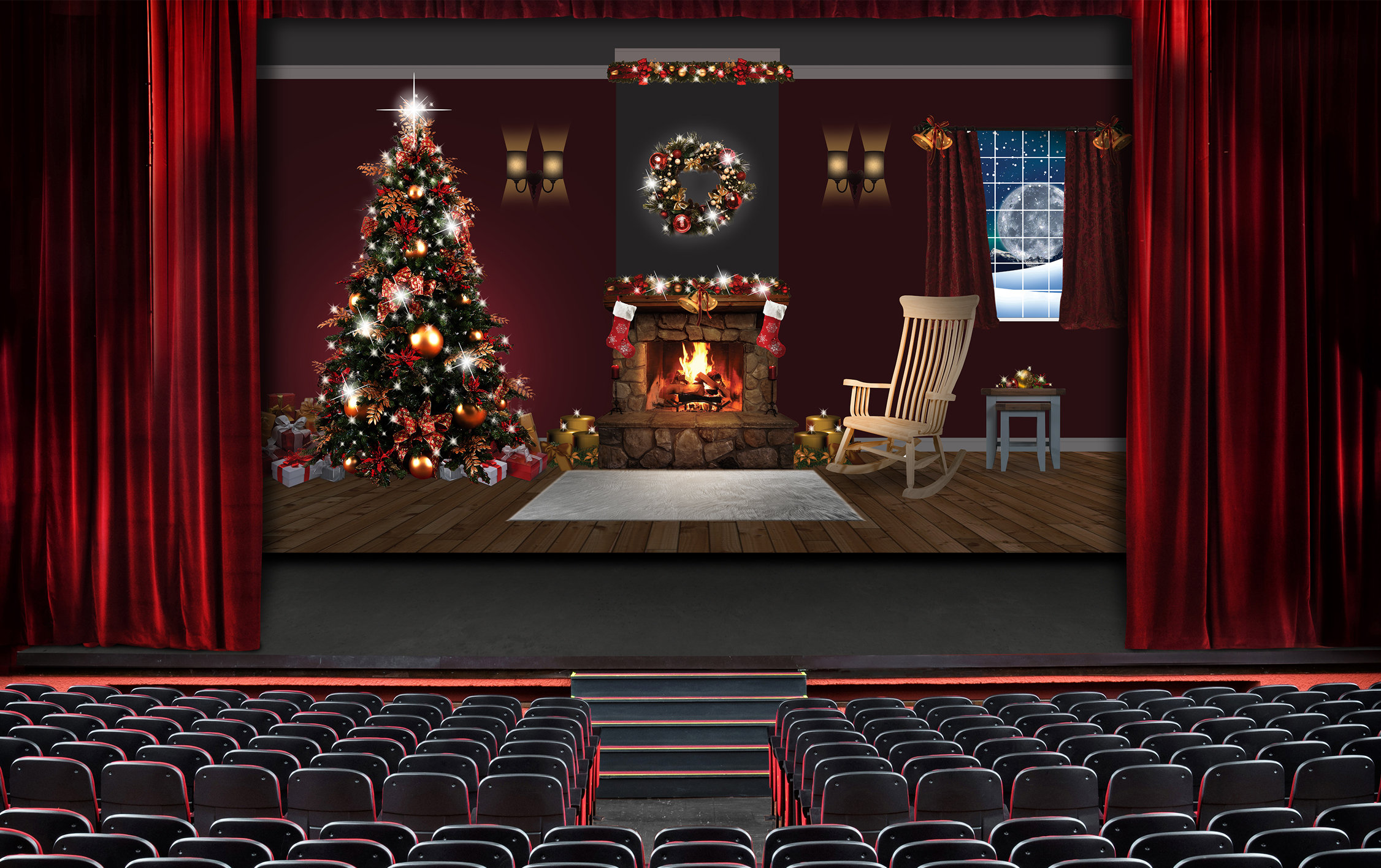 Winter and Christmas Stage Backdrop in Digital Format for Projection ...