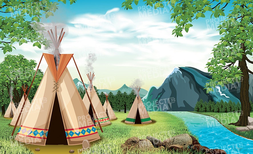 Native American Village Stage Backdrop in Digital Format for Projection ...