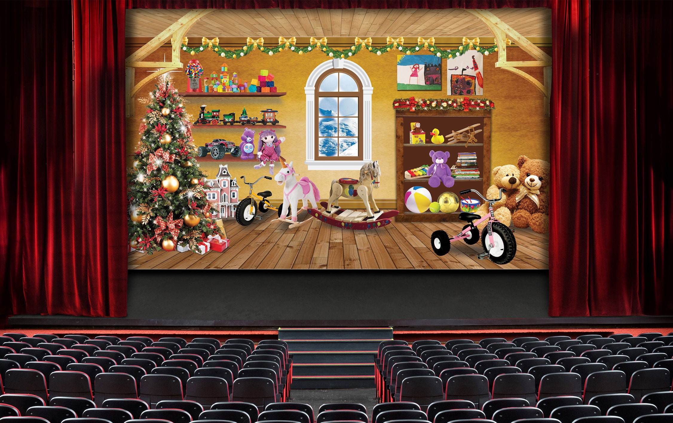 Toy Room / Workshop Christmas Backdrop in Digital Format for Projection ...