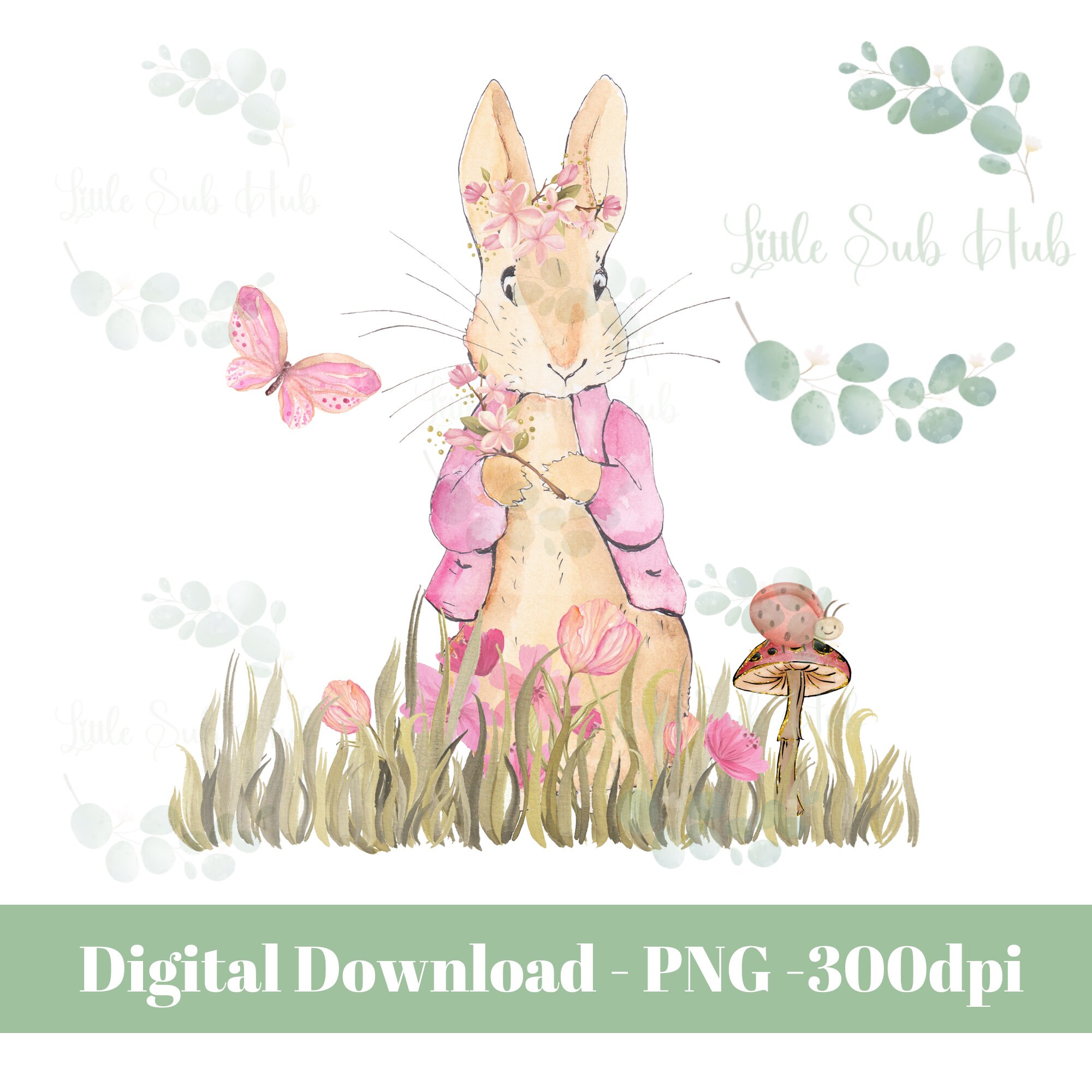 Flopsy Rabbit Pink Floral Wildlife Sublimation Design/bunny - Etsy
