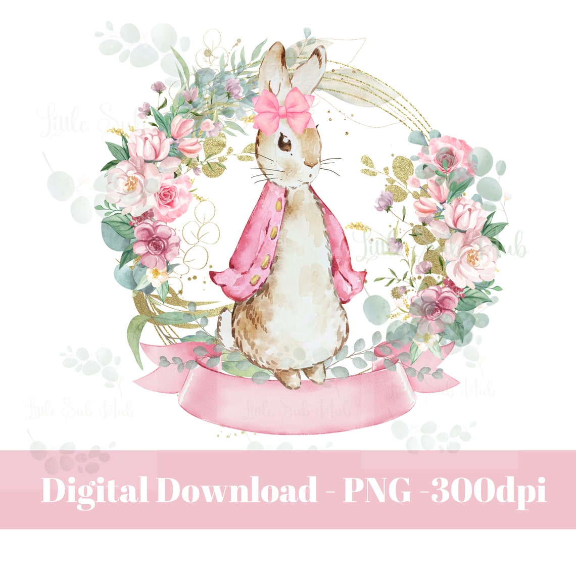 Flopsy Rabbit Pink Floral Frame PNG Sublimation Design/bunny Clipart ...