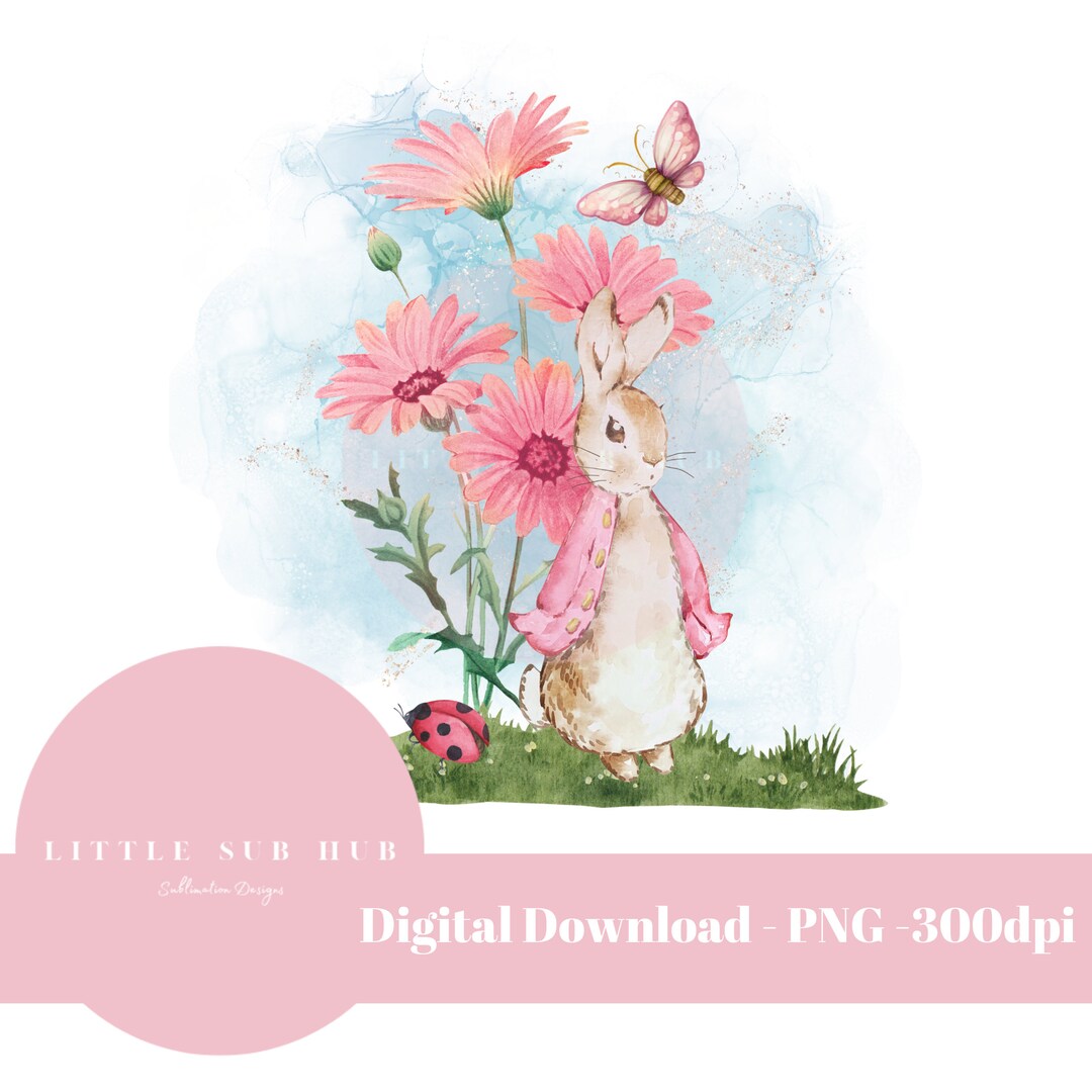 Flopsy Rabbit Pink Floral Wildlife PNG Sublimation Design/bunny Clipart ...