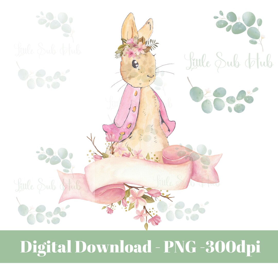 Flopsy Rabbit Pink Floral Scroll Banner Sublimation Design/bunny ...
