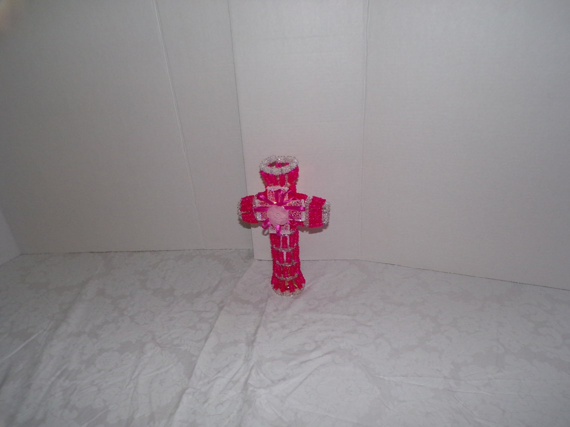 Candle Illuminated Bright Pink Beaded Cross - Etsy