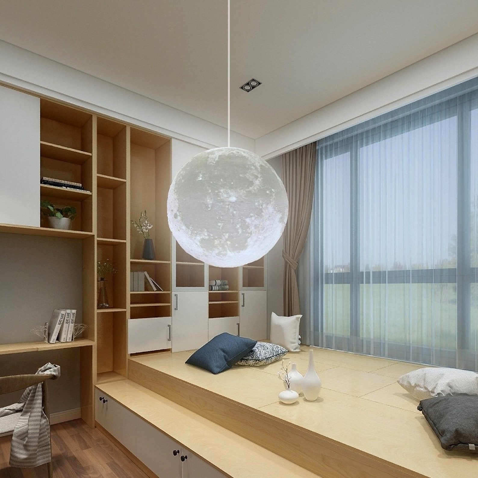 3D Moon Pendant Light Lamp | LED Space Planet Ceiling Light Fixture ...