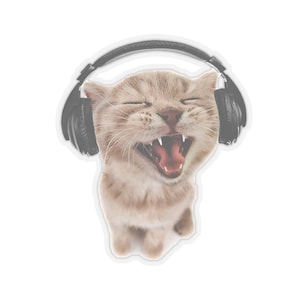 Cat With Headphones Sticker, Radiohead, Cat, Cute Cat Sticker, Gift ...