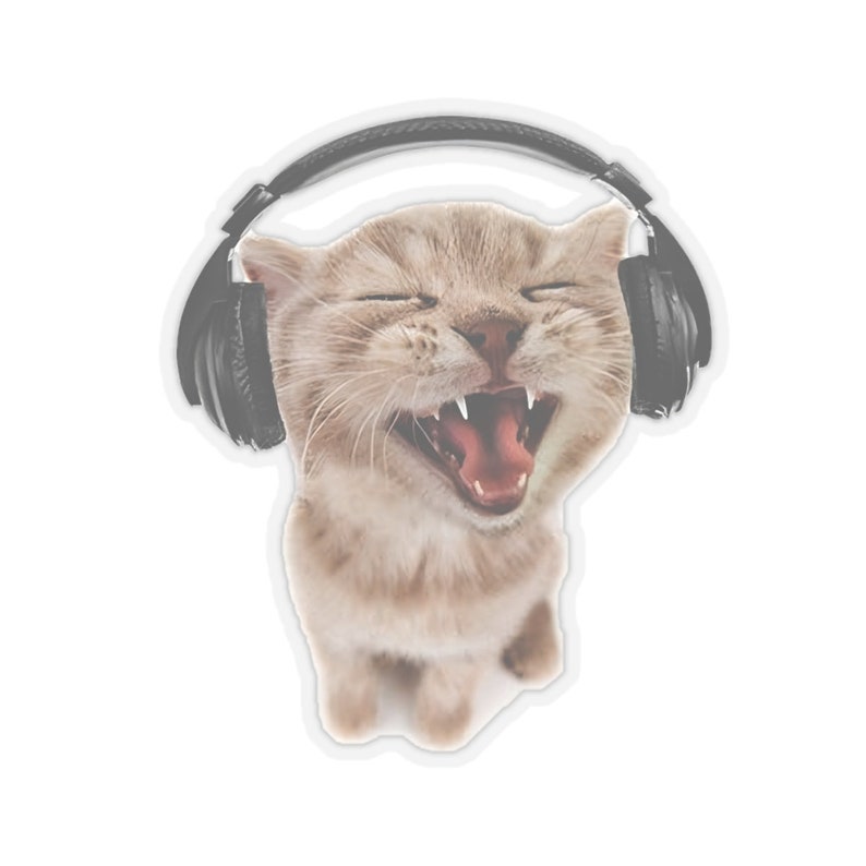 Cat With Headphones Sticker, Radiohead, Cat, Cute Cat Sticker, Gift ...