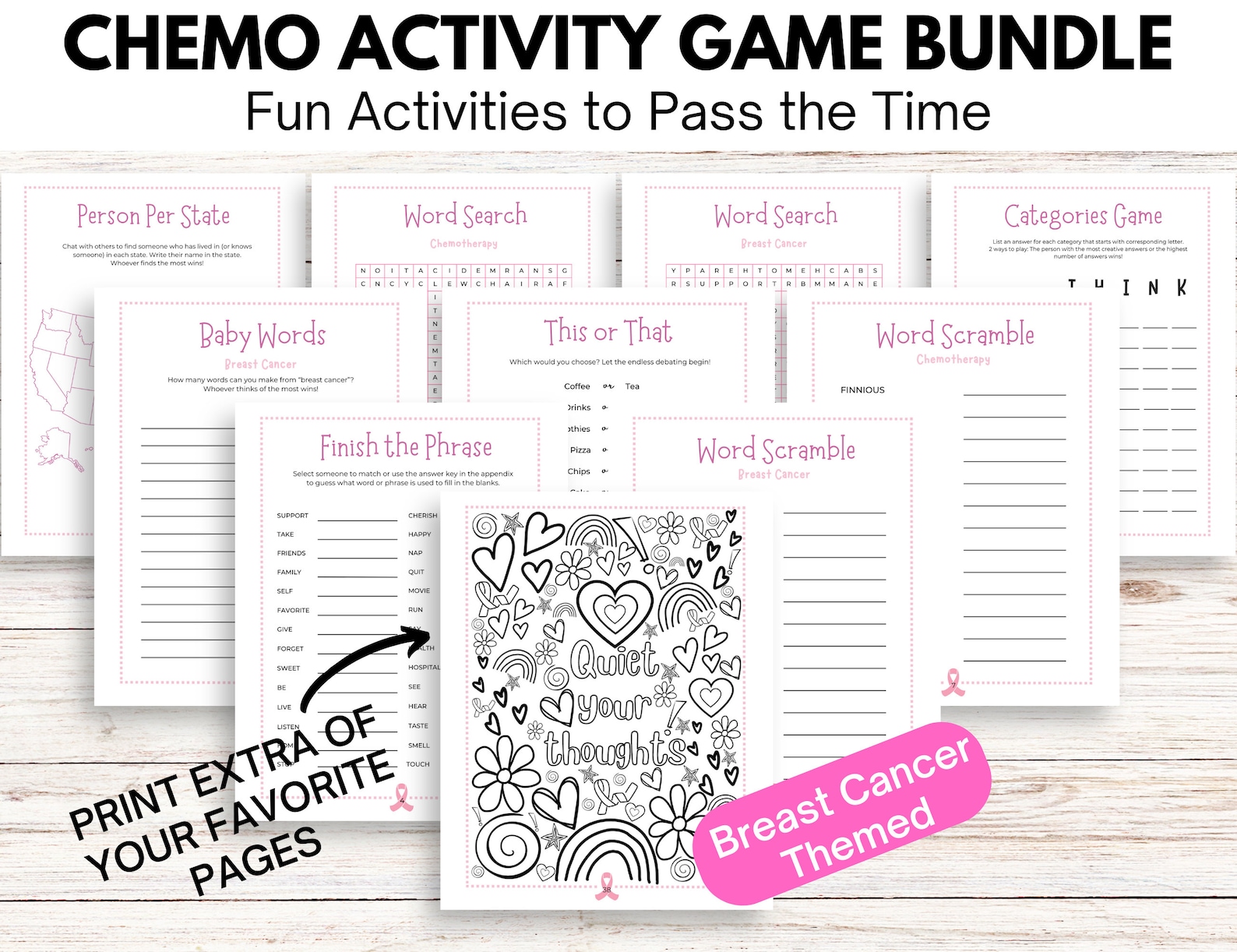 Breast Cancer Activity Game Bundle: Chemotherapy Gift (printable PDF ...