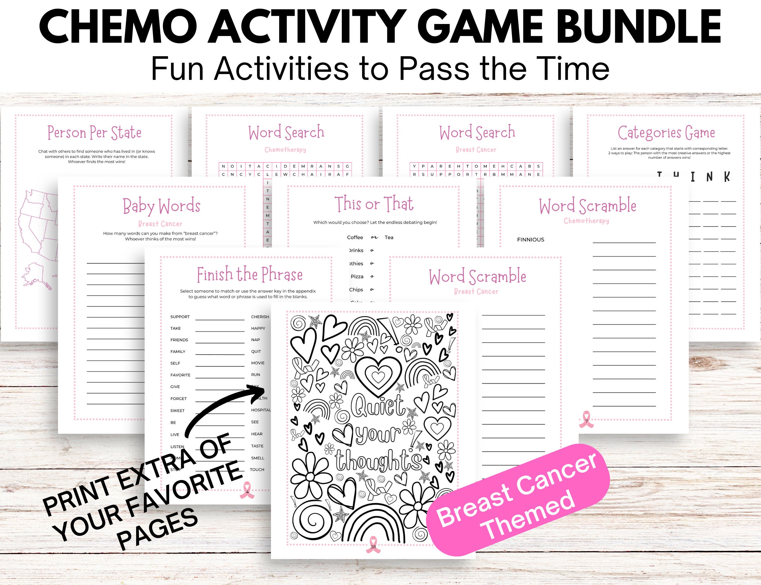 Breast Cancer Activity Game Bundle: Chemotherapy Gift (printable PDF ...
