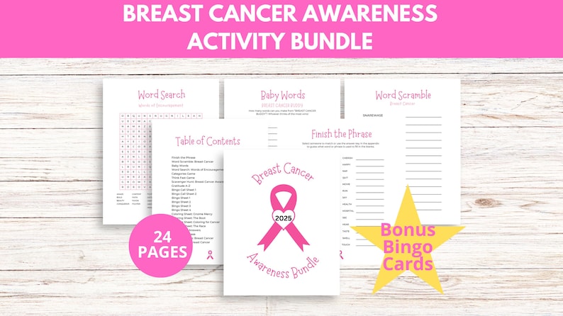 Breast Cancer Awareness Activity Bundle: Games & Puzzles (printable PDF ...