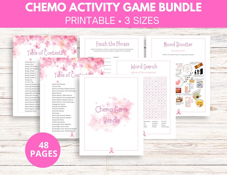 Breast Cancer Activity Game Bundle: Chemotherapy Gift (printable PDF ...