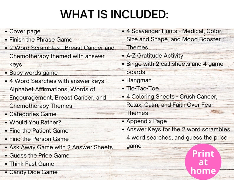 Breast Cancer Activity Game Bundle: Chemotherapy Gift (printable PDF ...