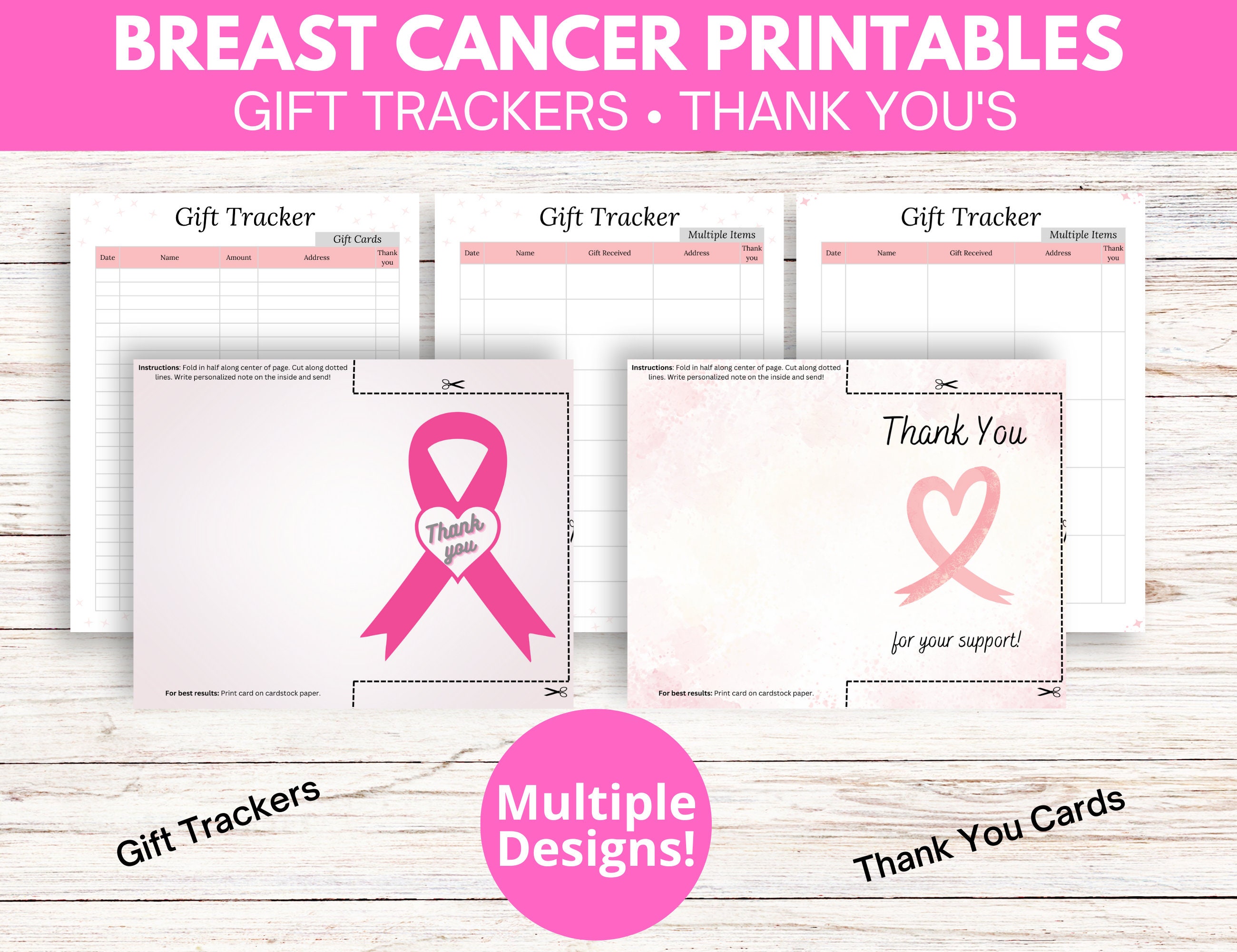 Breast Cancer Printable Tracker Breast Cancer Thank You Cards Gift ...