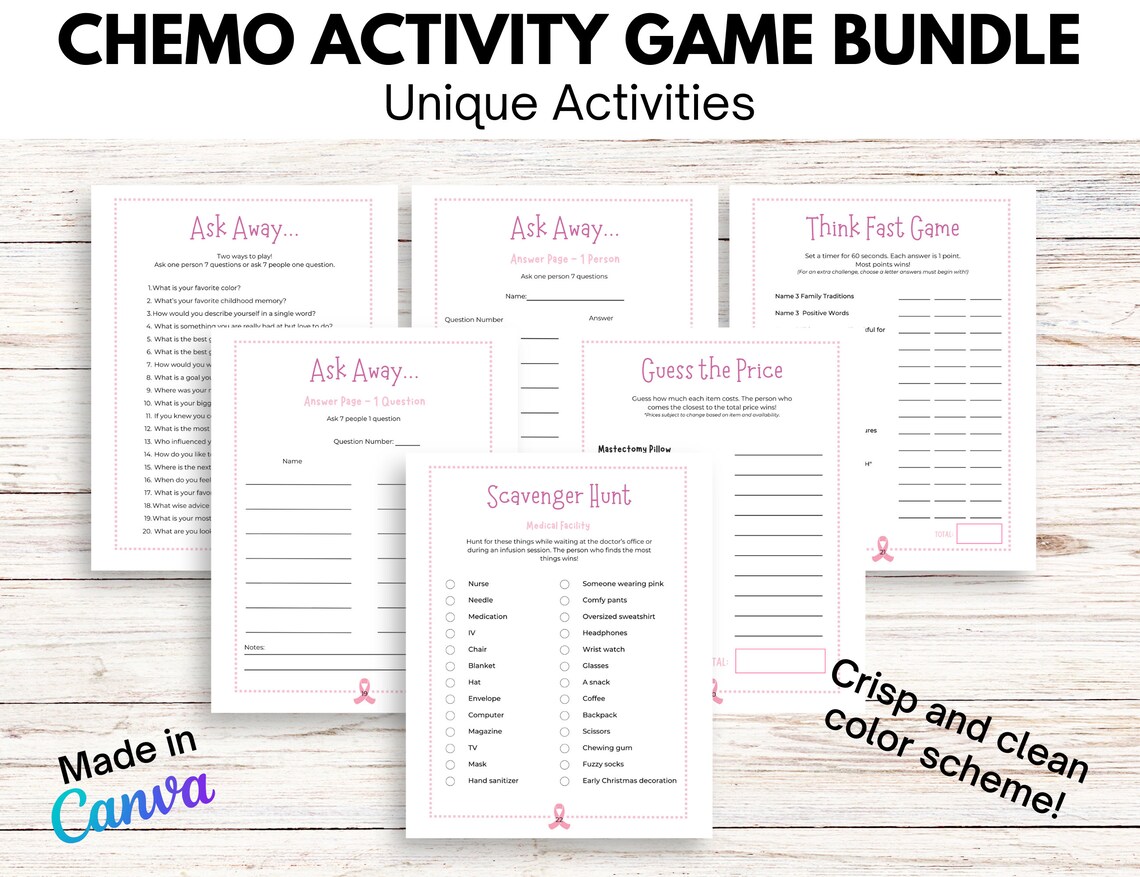 Breast Cancer Activity Game Bundle: Chemotherapy Gift (printable PDF ...