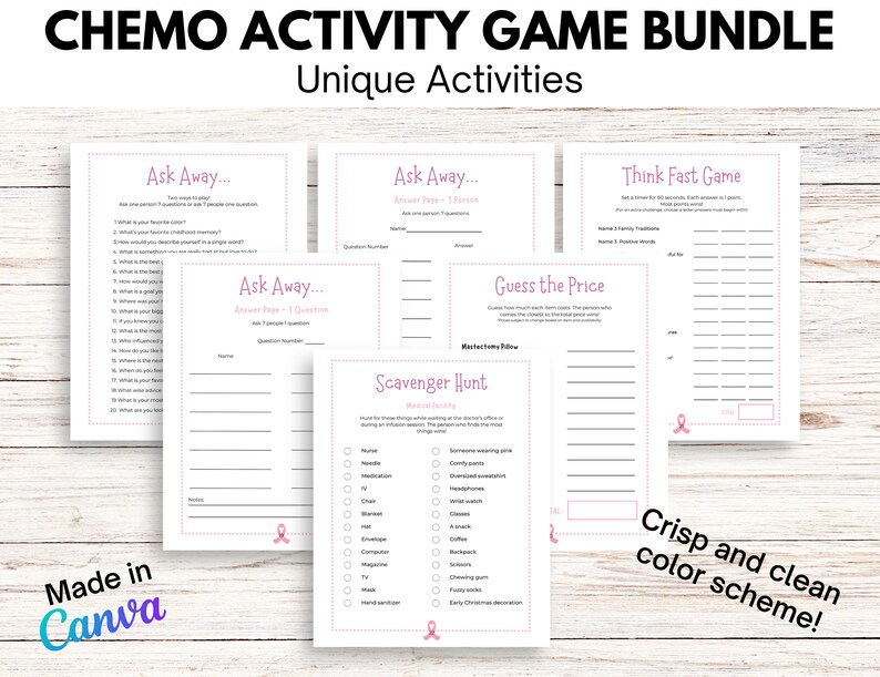 Breast Cancer Activity Game Bundle: Chemotherapy Gift (printable PDF ...