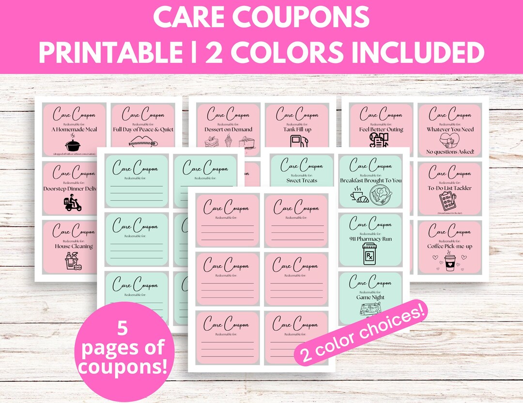 Care Coupons | Printable Breast Cancer Gift | Get Well Gift - Etsy