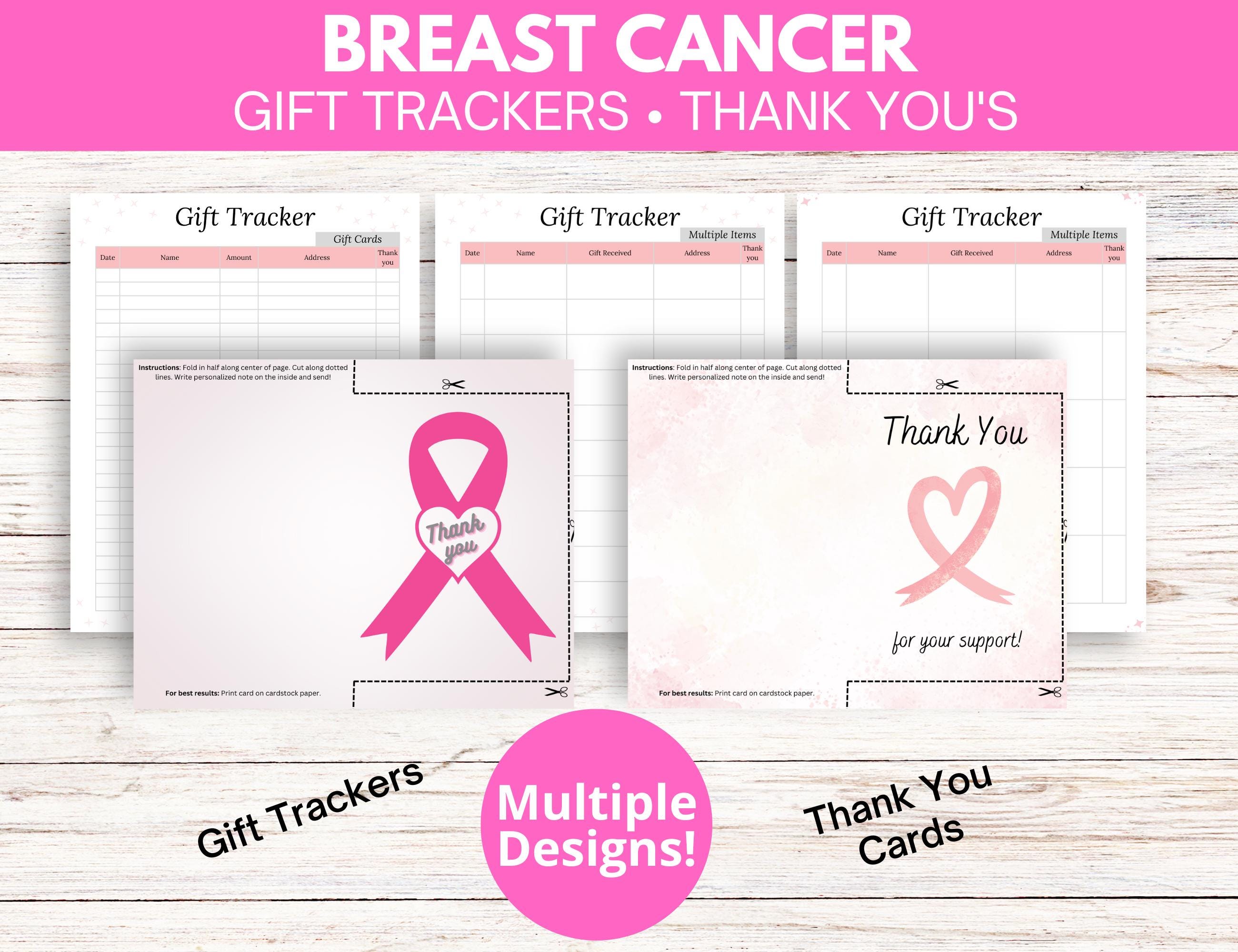Breast Cancer Gift Tracker & Thank You Cards (printable PDF) - Etsy