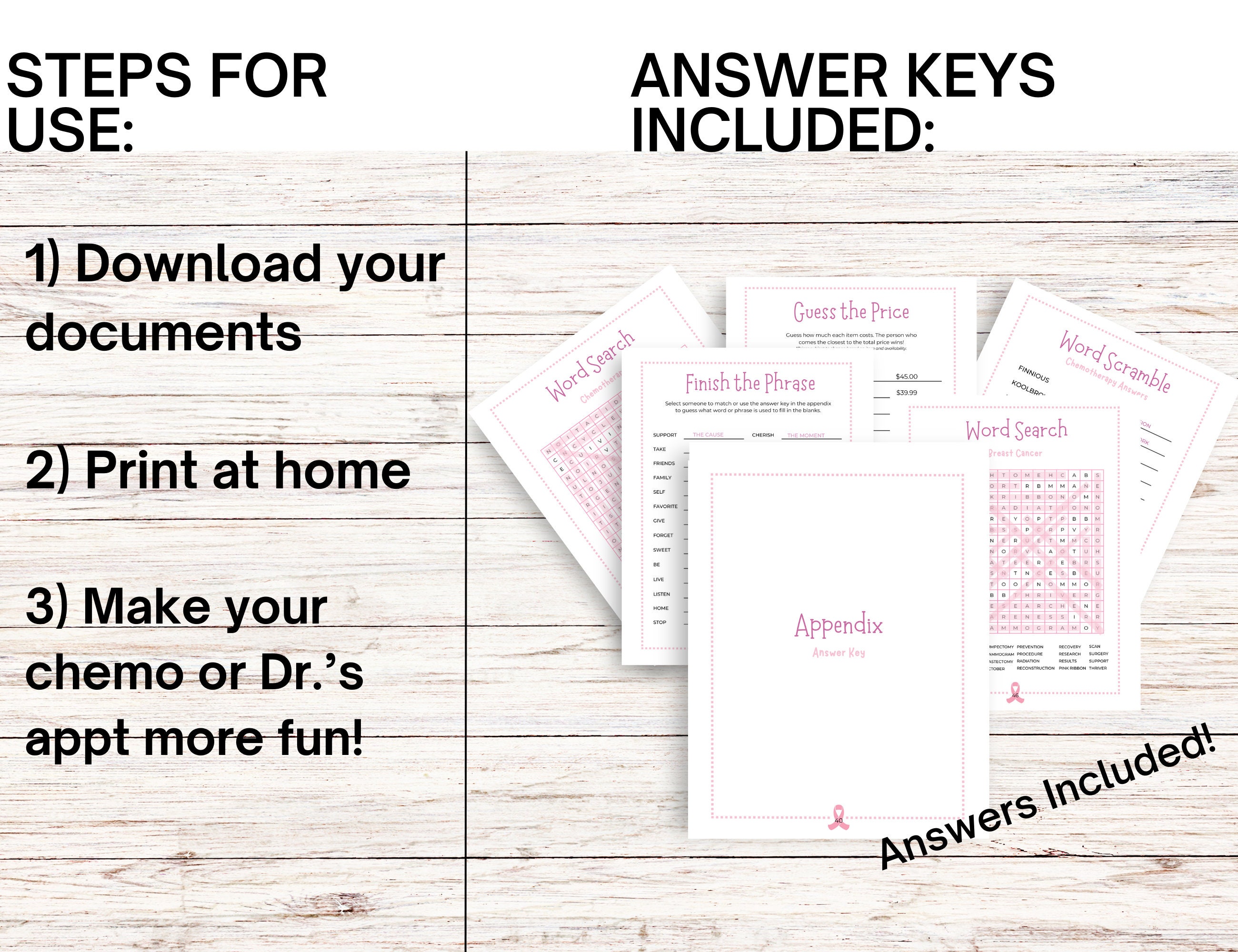 Breast Cancer Activity Game Bundle: Chemotherapy Gift (printable PDF ...