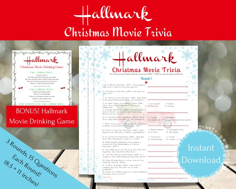 Hallmark Christmas Movie Trivia Game | Hallmark Movie Watching Drinking ...