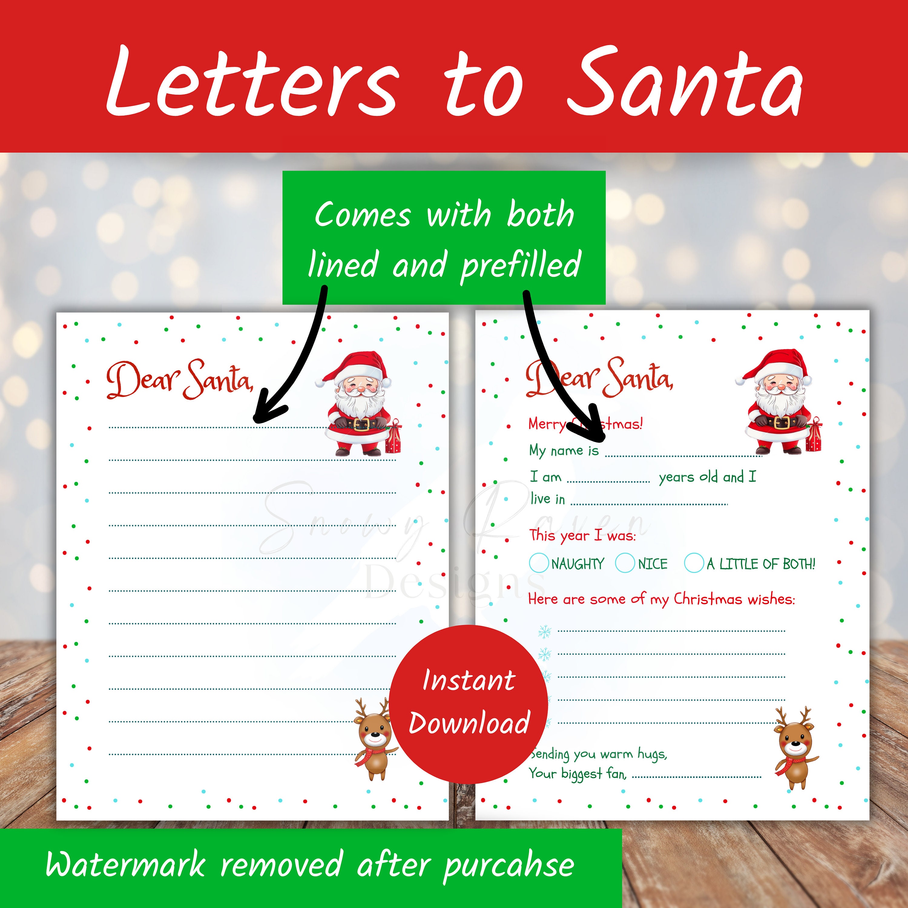 Kids Letter to Santa Printable Download, Christmas Wish List, Dear ...