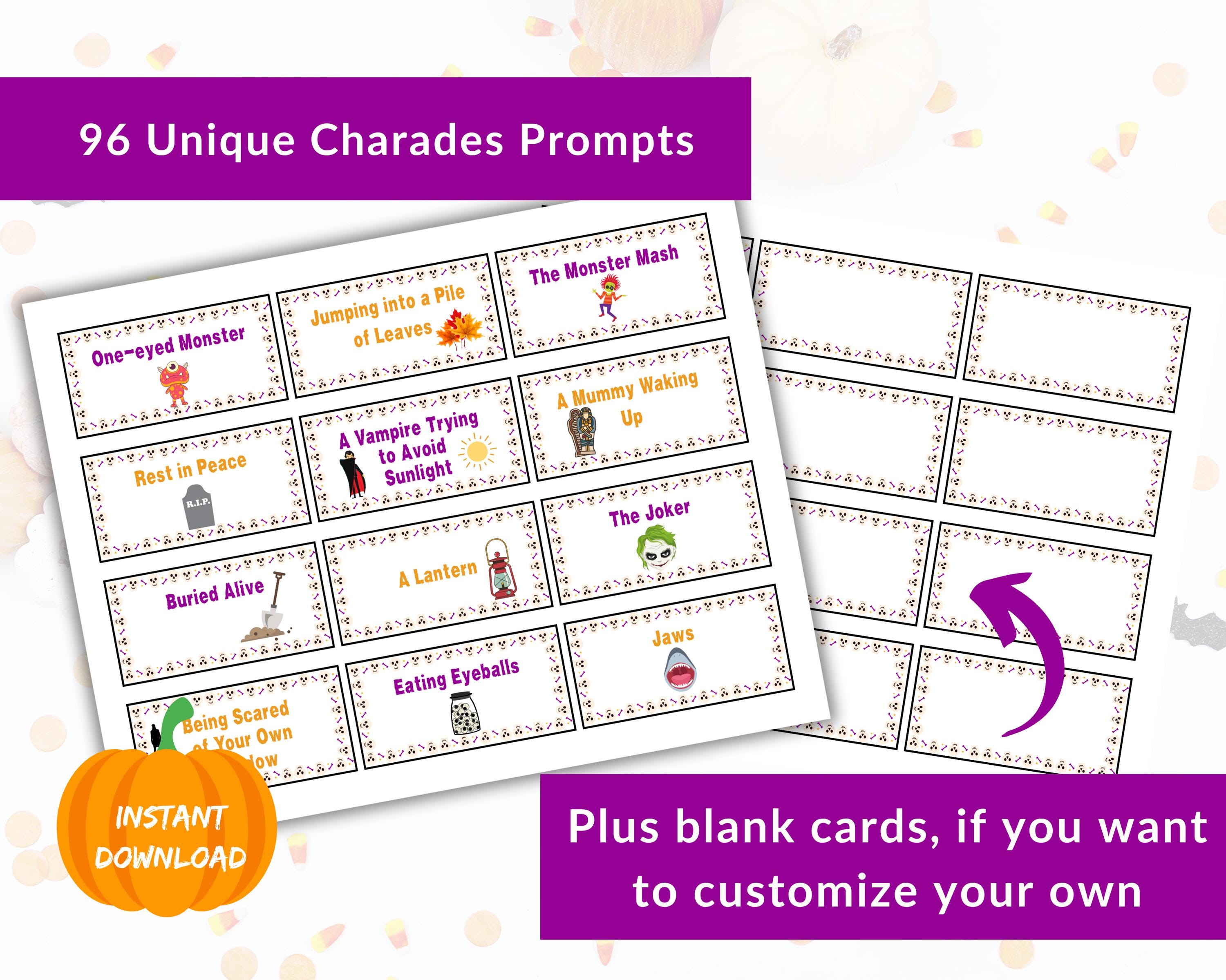Halloween Charades Printable Game Cards for Kids and Adults, Fun ...