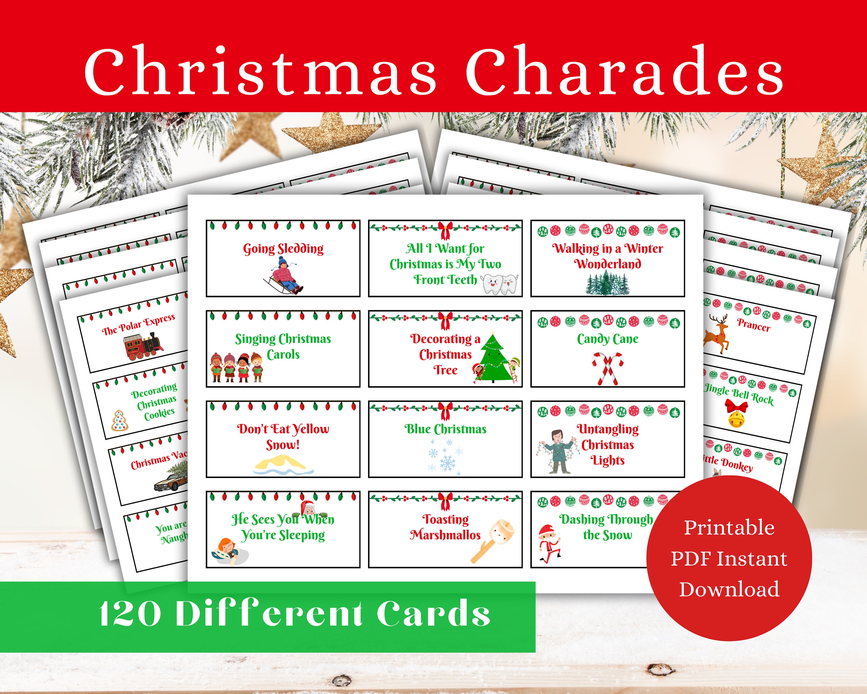 Christmas Charades 120 Cards for All Ages, Adults and Kids Party Game ...