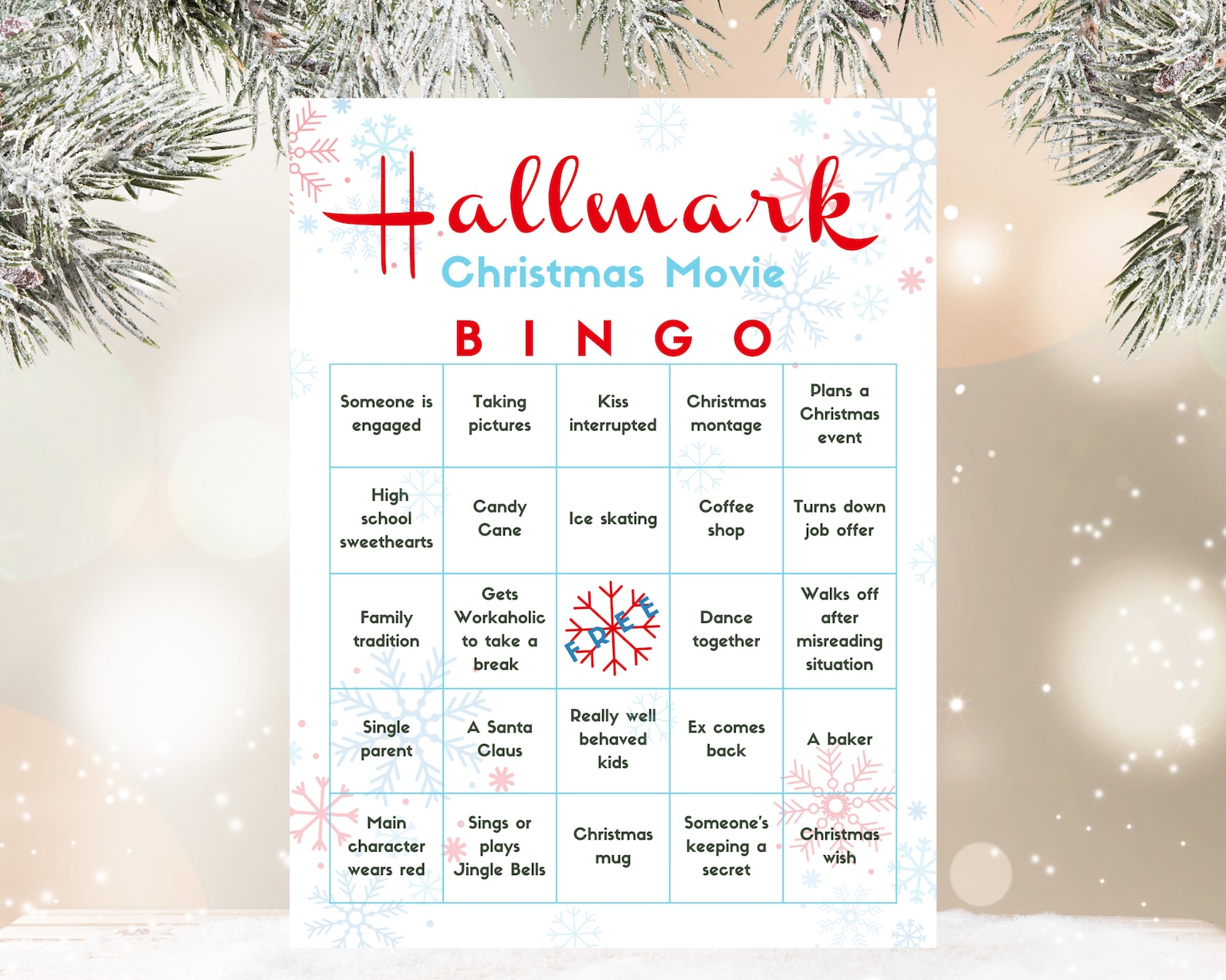 Hallmark Christmas Movie Bingo Game, Countdown to Christmas, Holiday ...