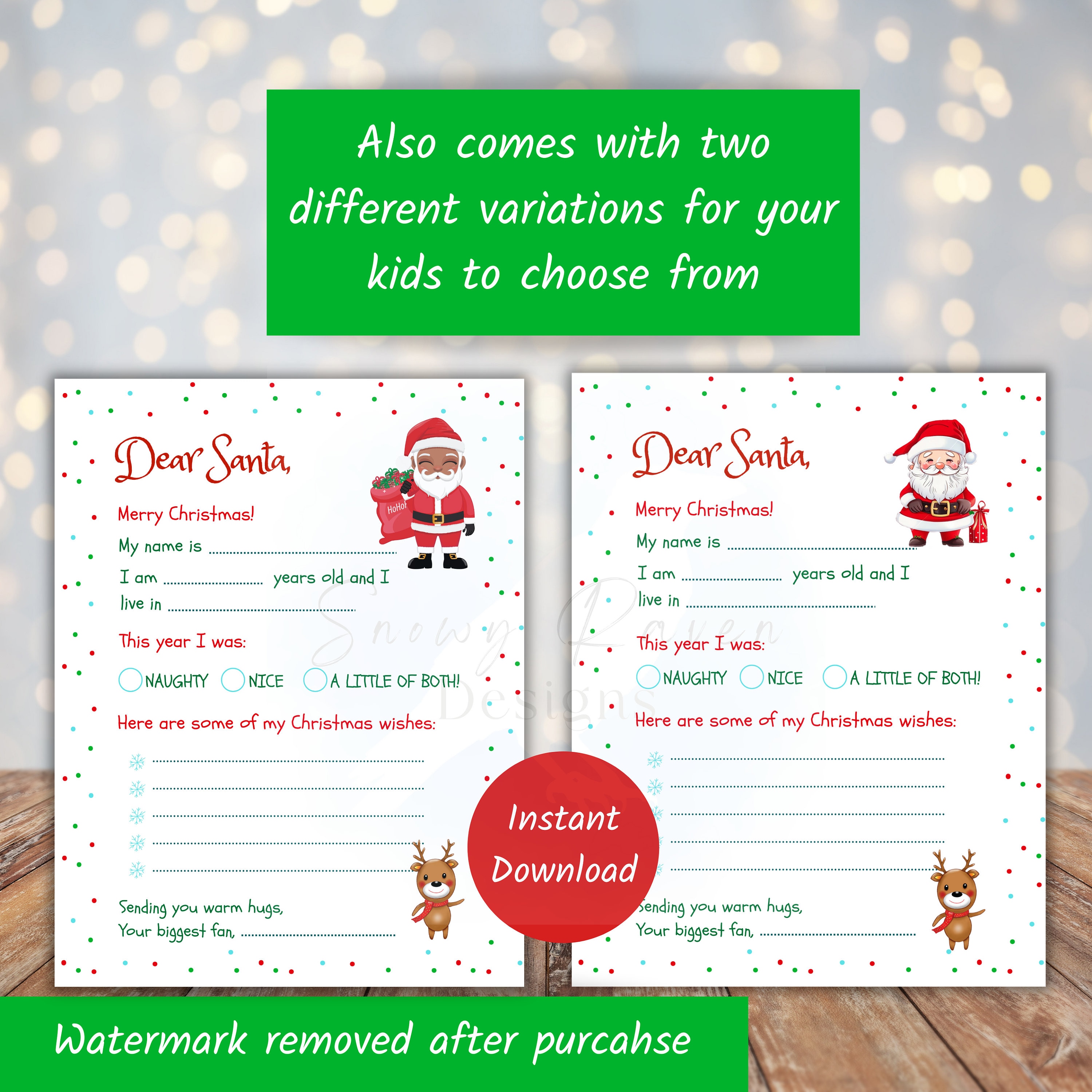 Kids Letter to Santa Printable Download, Christmas Wish List, Dear ...