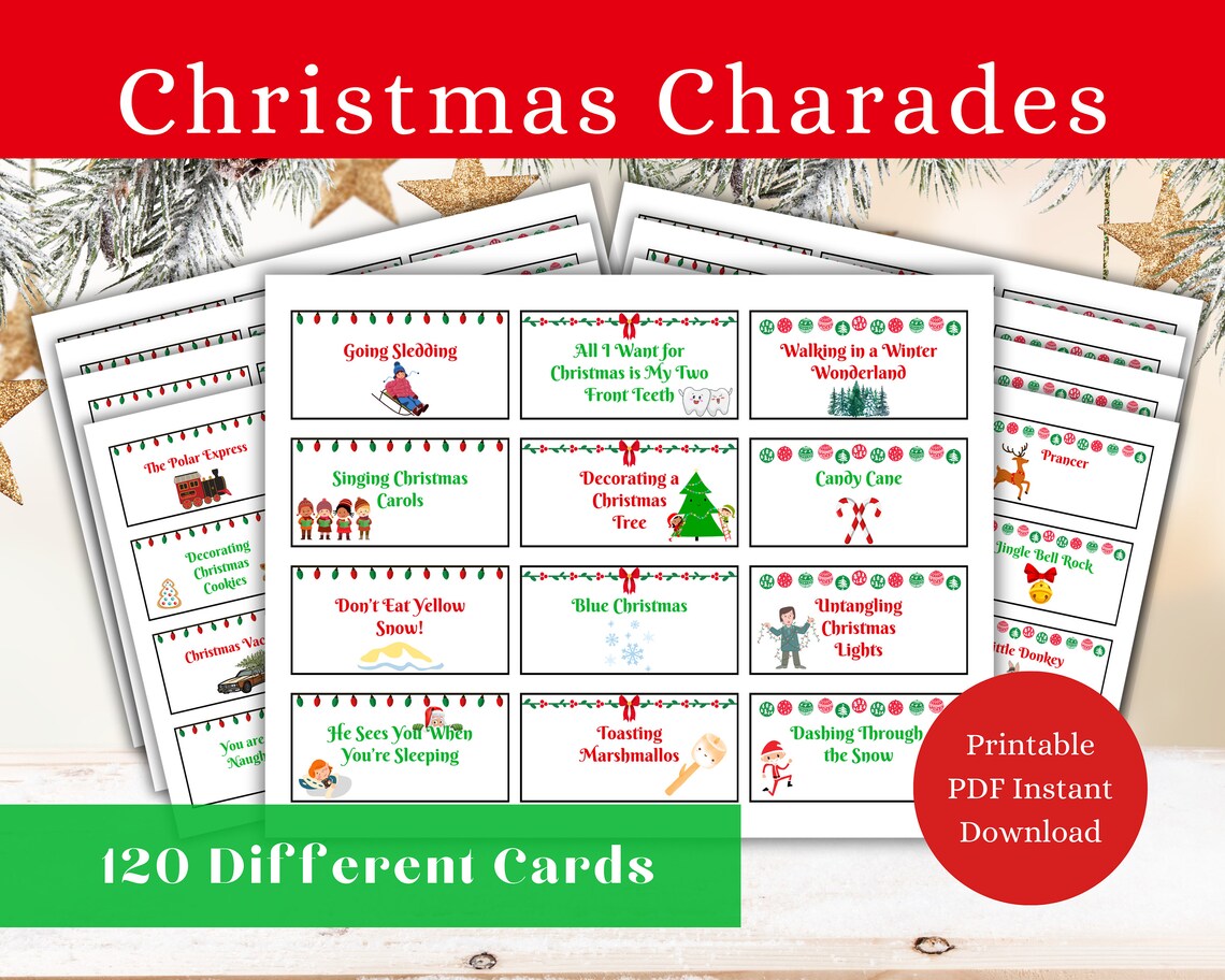 Christmas Charades 120 Cards for All Ages, Adults and Kids Party Game ...