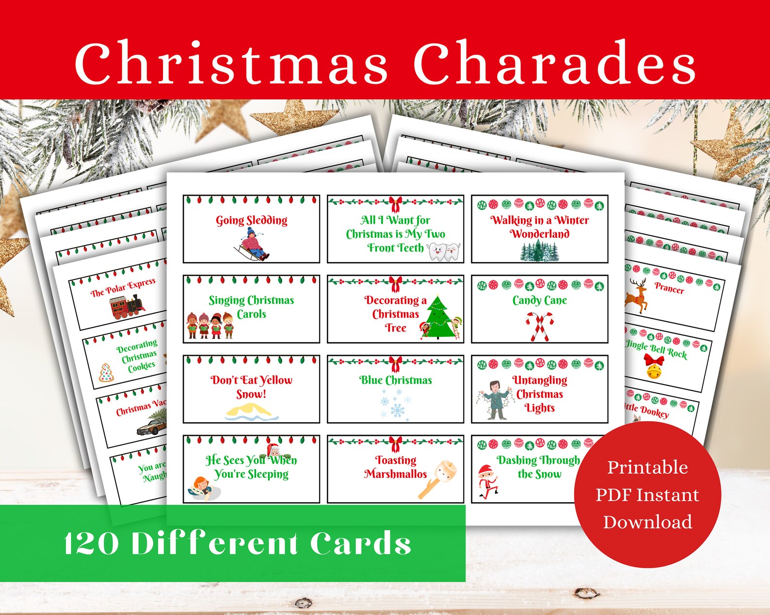 Christmas Charades 120 Cards for All Ages, Adults and Kids Party Game ...