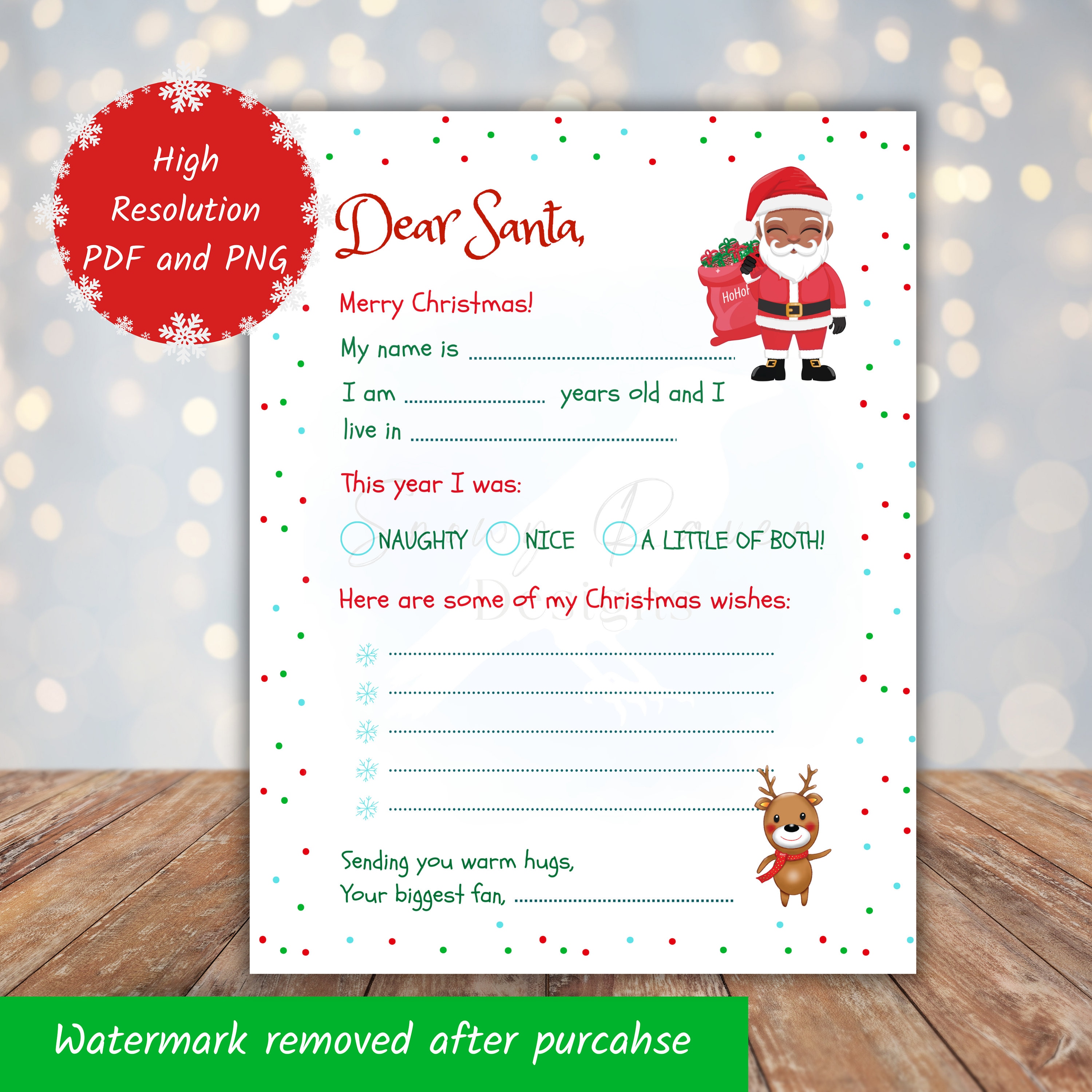 Kids Letter to Santa Printable Download, Christmas Wish List, Dear ...