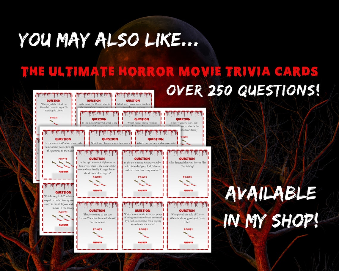 Horror Movie Bingo for Movie Watching Night | Halloween Party Game ...