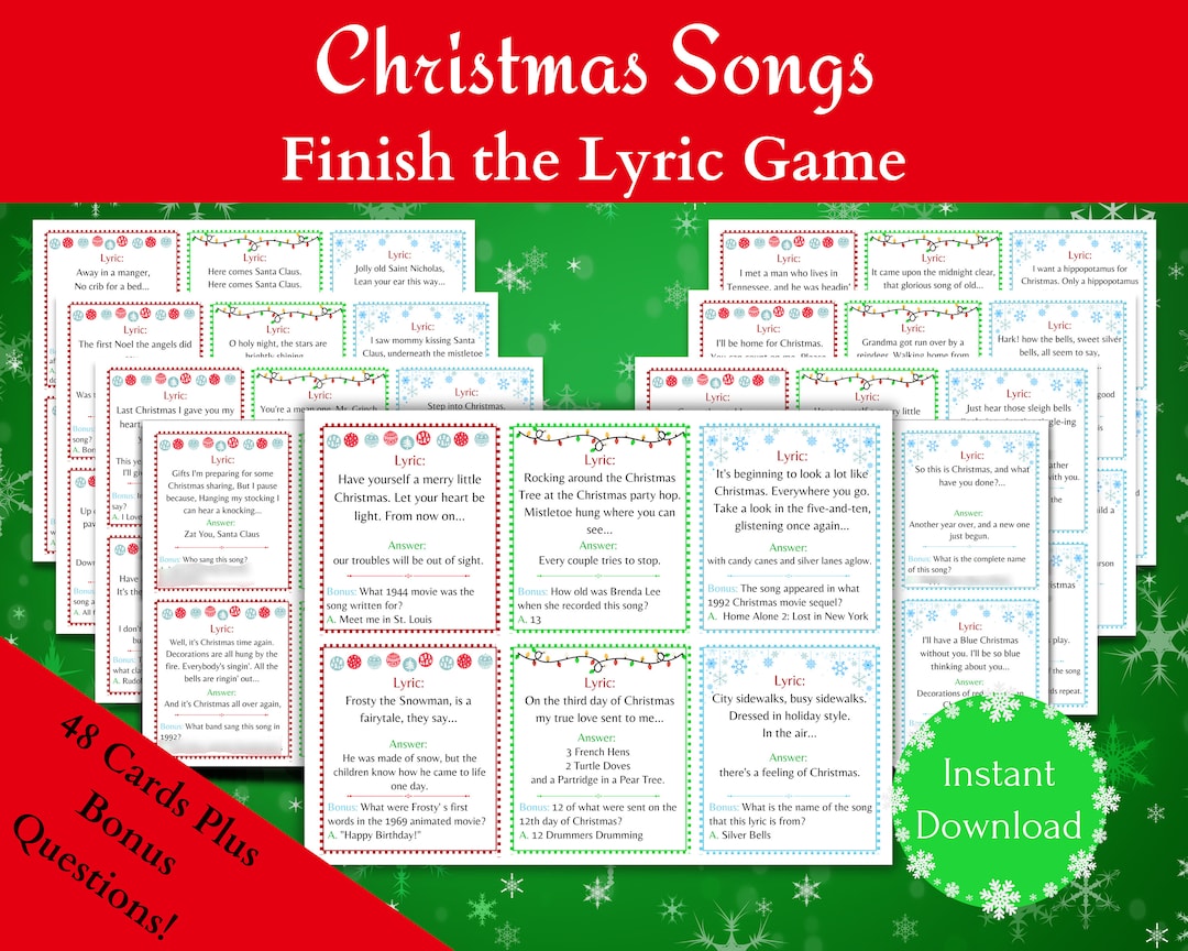 Christmas Carol Finish the Song Lyric Game, Printable Download Office ...