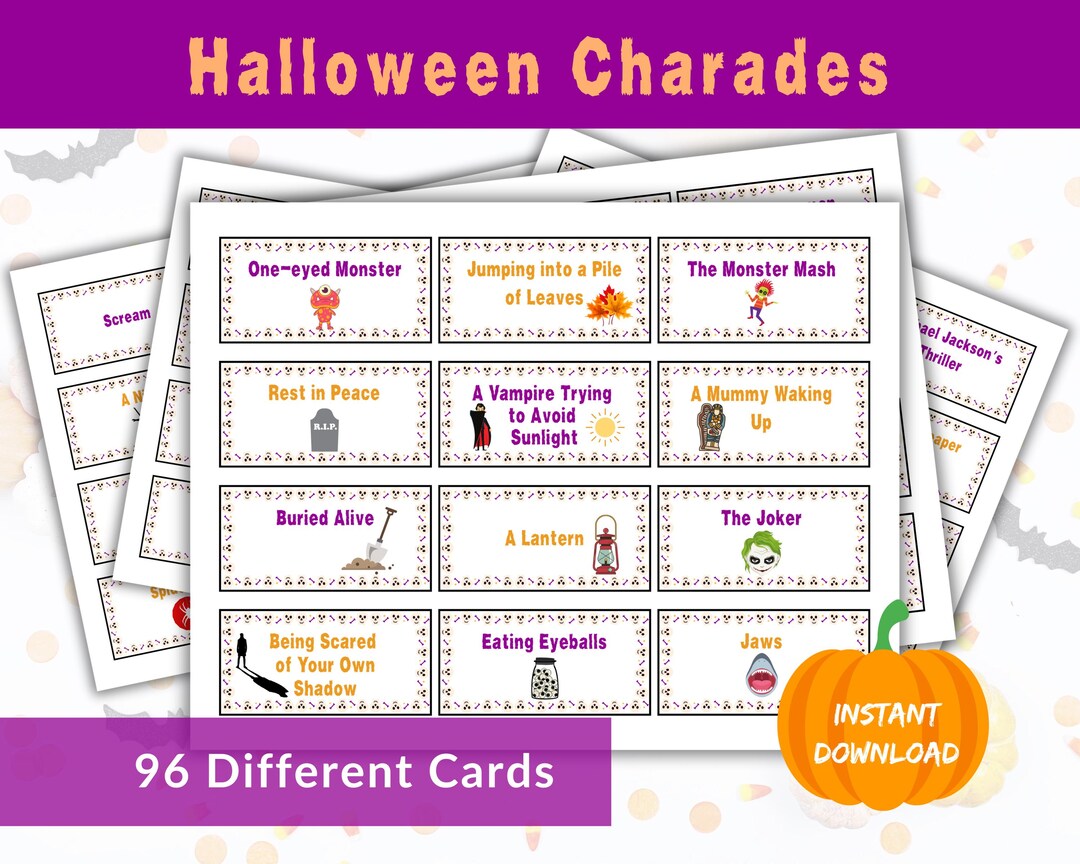 Halloween Charades Printable Game Cards for Kids and Adults, Fun ...