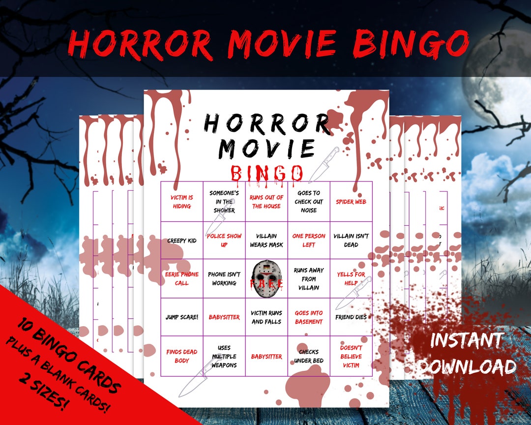 Horror Movie Bingo for Movie Watching Night | Halloween Party Game ...