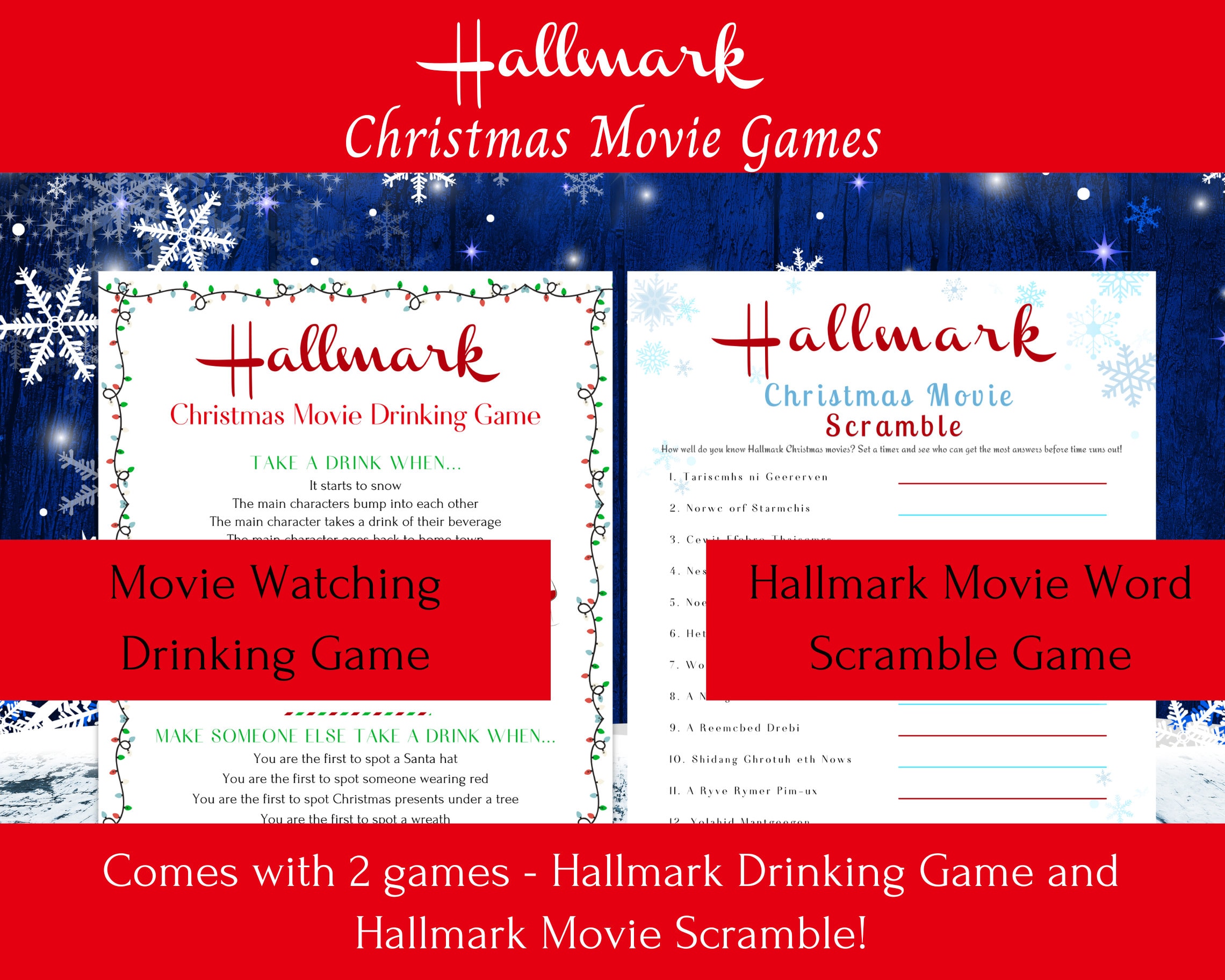 Hallmark Christmas Movie Watching Drinking and Word Scramble Game ...